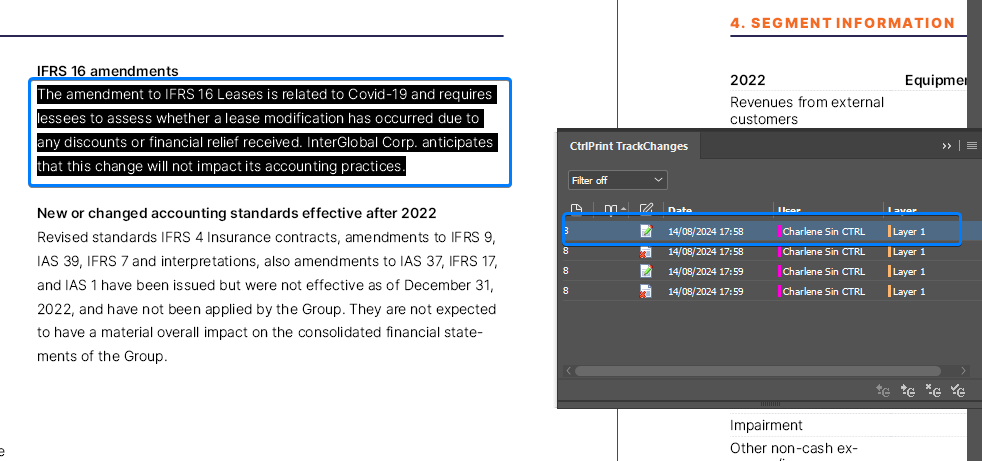 The TrackChanges Panel